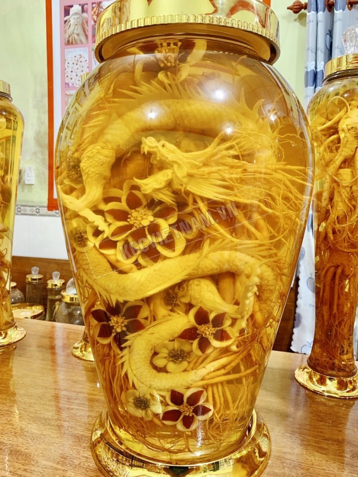 Bình rượu sâm điêu khắc rồng may mắn bình 30 lít bình số 2 | kgc việt nam